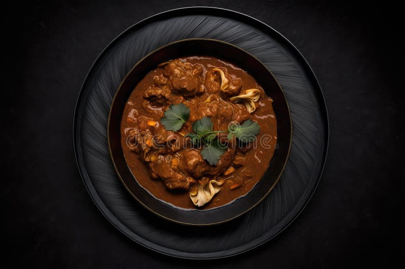 Vindaloo on Black Matte Plate. Generative AI Stock Illustration ...