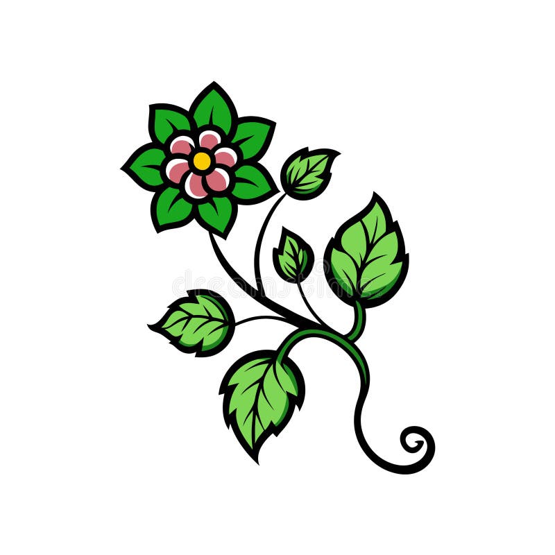 Vine Flower Bold Outline Design Stock Illustration - Illustration of ...