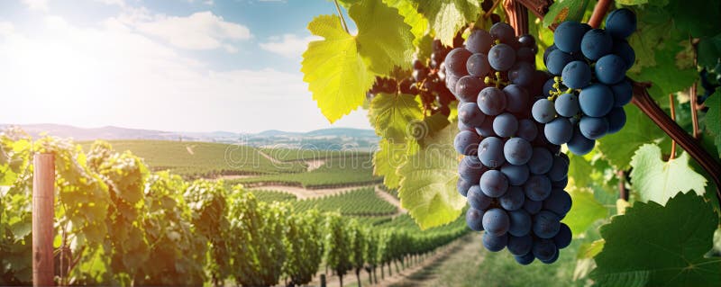 Vine Grapes on Vineyard in Sunset Light Stock Illustration ...