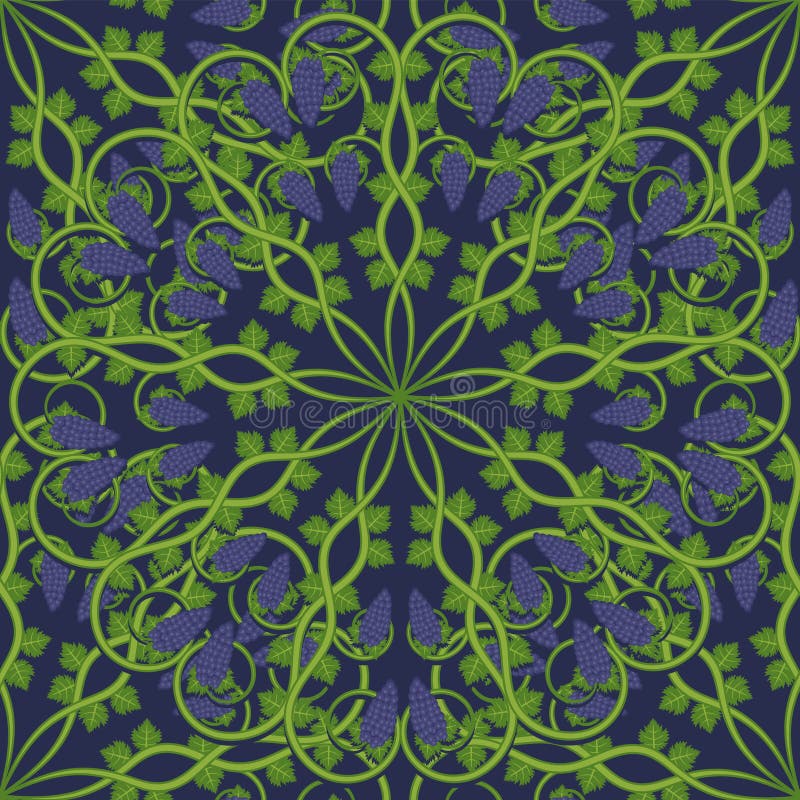 Vine Leaves on a Dark Blue Background. Vector Image Stock Vector ...