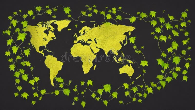 Vine with Map Earth, Black Background, Creative Environmental ...