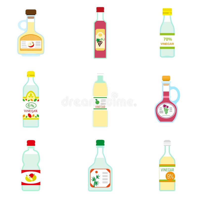 Vinegar Icon Set, Flat Style Stock Vector - Illustration of grapes ...