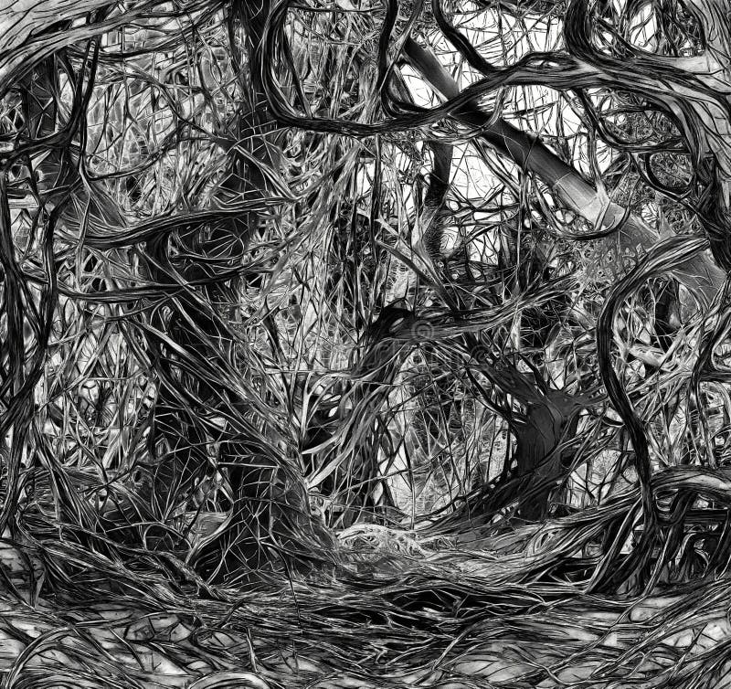 Vines and Branches in a Dark Forest Stock Illustration - Illustration ...