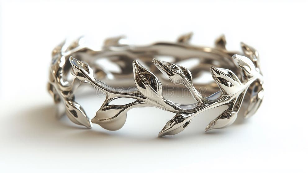 Vines and Leaves Ring, Silver Ring, Isolated on White Background Stock ...