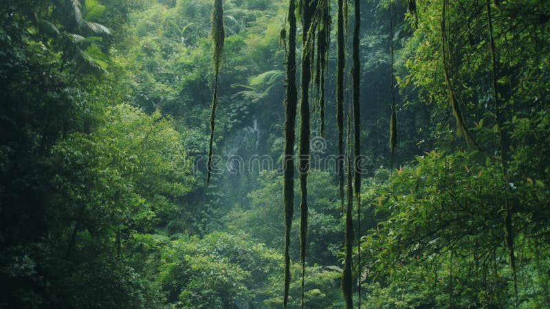 Vines in the Rainforest Against the Backdrop of a Waterfall Stock Video ...