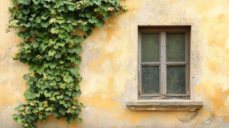 Vines on a Rustic Wall by a Window Stock Photo - Image of serene, wall ...