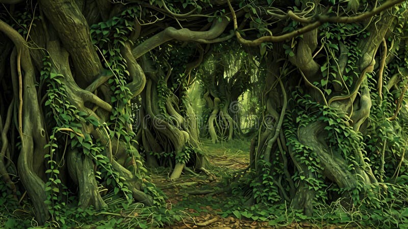 Vines and Wild Ivy Wind Their Way Around the Trunks of Ancient Trees ...