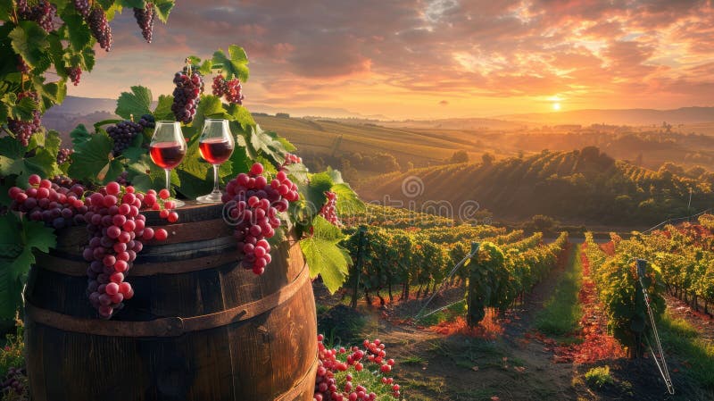 The Vineyard Barrel at Sunset..AI Generated Image Stock Photo - Image ...