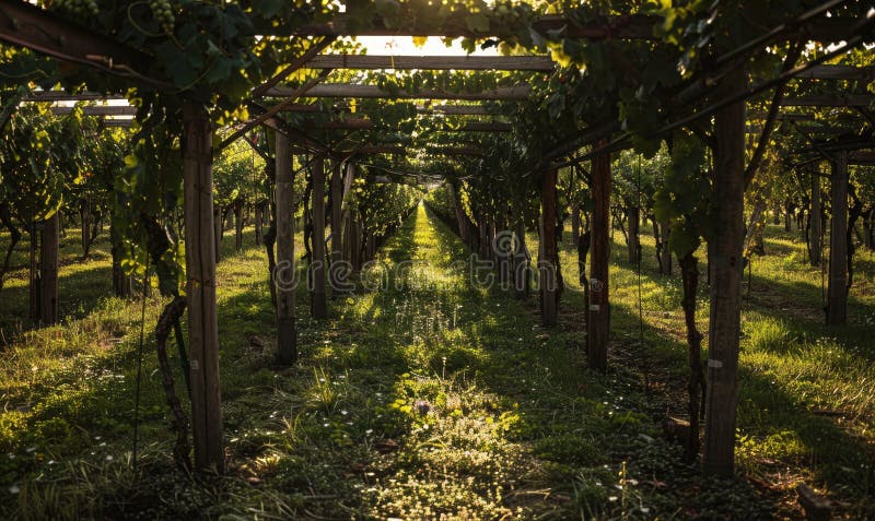 Vineyard with Grapevines Climbing Trellises Stock Image - Image of ...