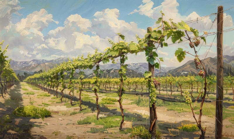 Vineyard with Grapevines Climbing Trellises Stock Photo - Image of wine ...