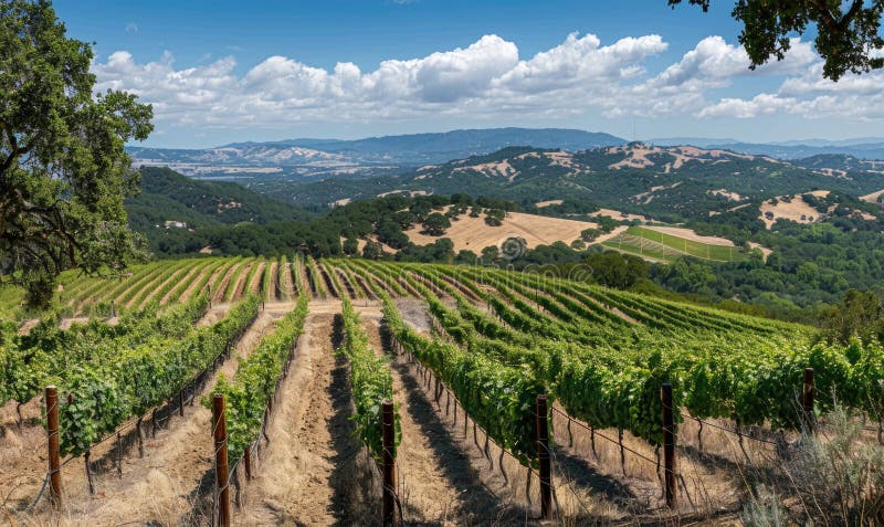 Vineyard on a Hillside with a View of the Valley Stock Image - Image of ...