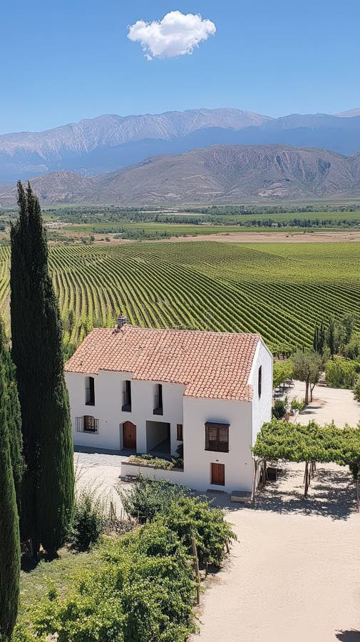 Vineyard House in Mountain Valley Stock Image - Image of grapes, wine ...