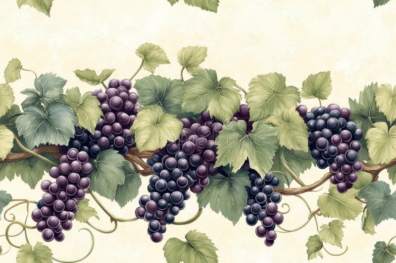 Vineyard Inspired Grape Vines and Leaves Pattern Stock Photo - Image of ...