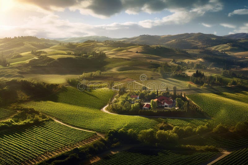 Vineyard with Dramatic Sunset Backdrop, Showcasing the Beauty of Nature ...