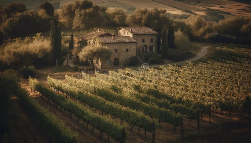 Vineyard Landscape, Tranquil Sunset, Rustic Winemaking Culture ...