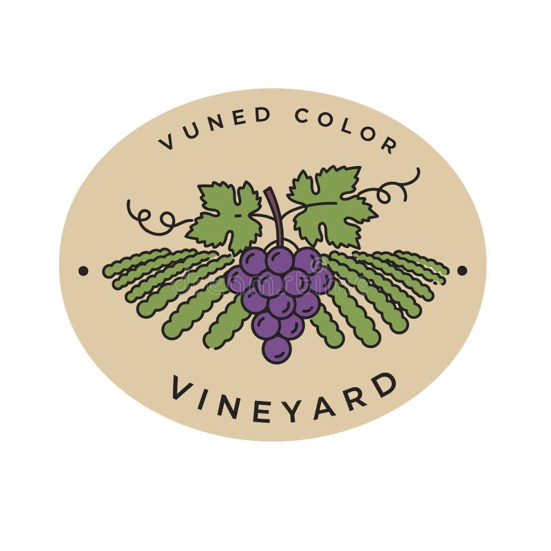 Vineyard Logo Design with Purple Grape Cluster and Green Leaves in Oval ...