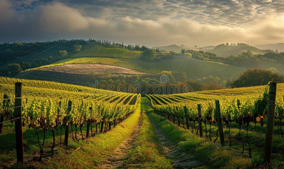 Vineyard with Lush Green Grapevines and a Mountain Backdrop Stock Image ...