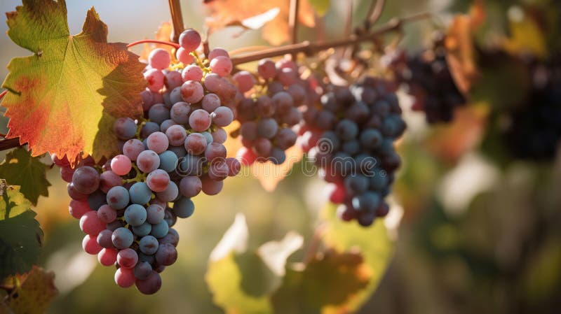Vineyard in October. Bunches of Grapes on Branches Stock Illustration ...