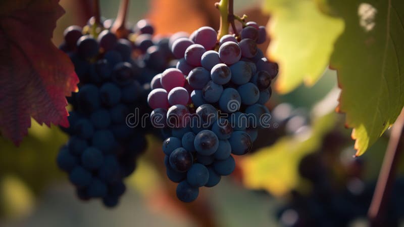 Vineyard in October. Bunches of Grapes on Branches. Close Up, Copy ...