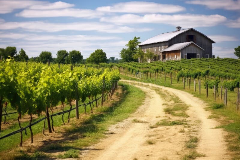 Vineyard Pathways Leading To a Barn Stock Image - Image of outdoor ...