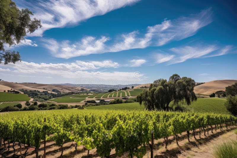Vineyard with Rolling Hills and Blue Sky, a Classic View of the Wine ...