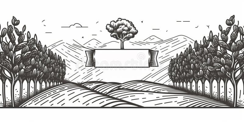 Vineyard with Rows of Grape Vines. Simple Line Drawing Illustration ...