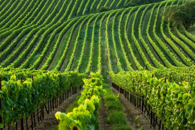 A Vineyard with Rows of Green Vines Stock Photo - Image of countryside ...