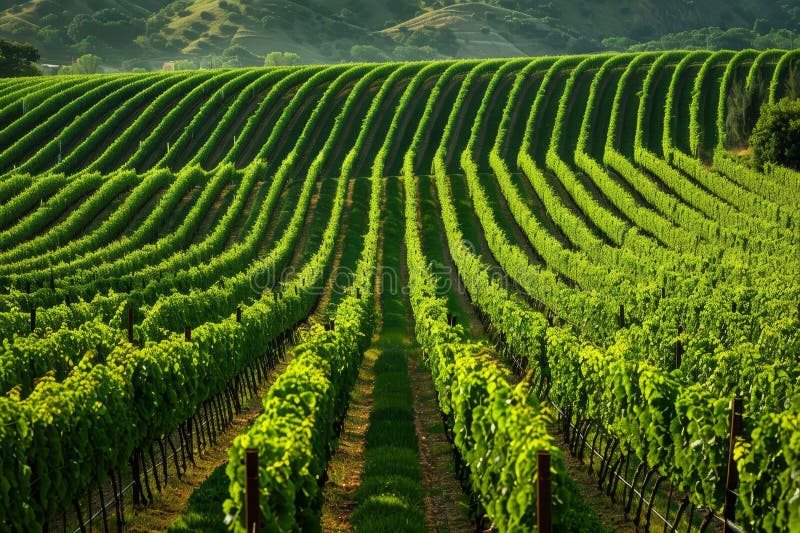 A Vineyard with Rows of Green Vines Stock Photo - Image of valley ...