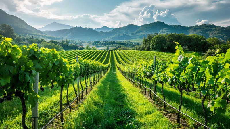 Vineyard Sunny Weather Sun Rays Stock Illustration - Illustration of ...