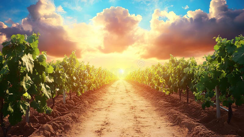 Vineyard Sunset Path Dramatic Sky Agriculture Wine Stock Photos - Free ...