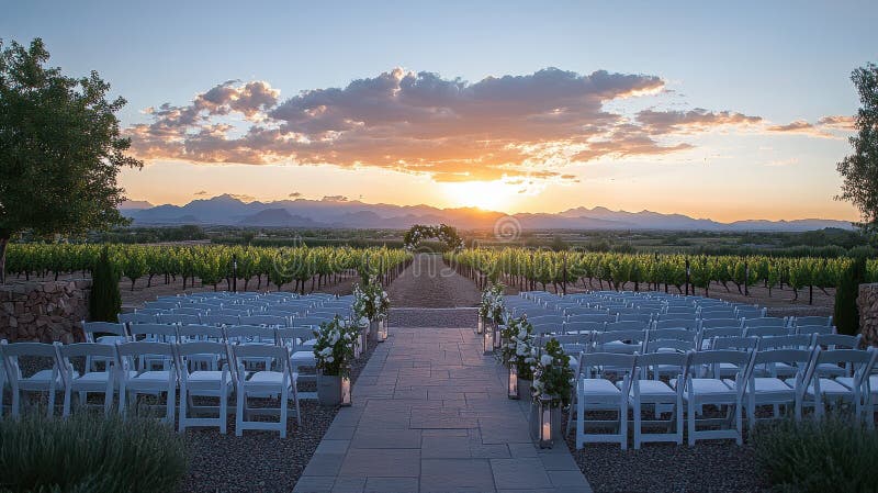 Vineyard Wedding Sunset Romantic Ceremony Setting with Mountains ...