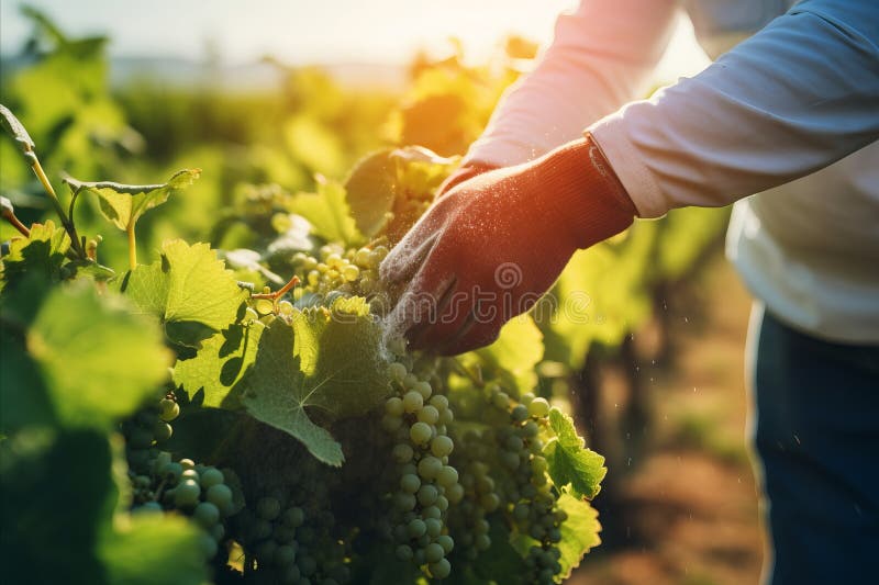 Vineyard Worker Applying Insecticides among Grapevines, Rolling ...