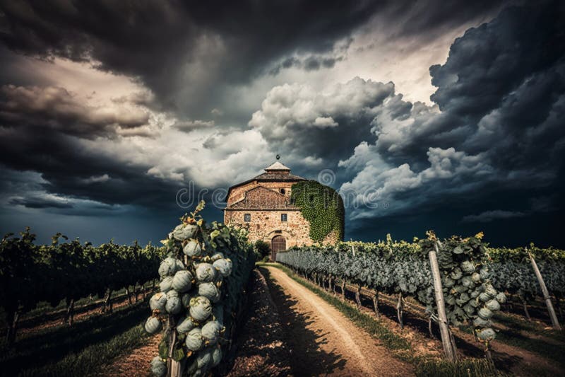 Vineyards Landscape, Wine Cellar Future in Barckground, Incredible ...