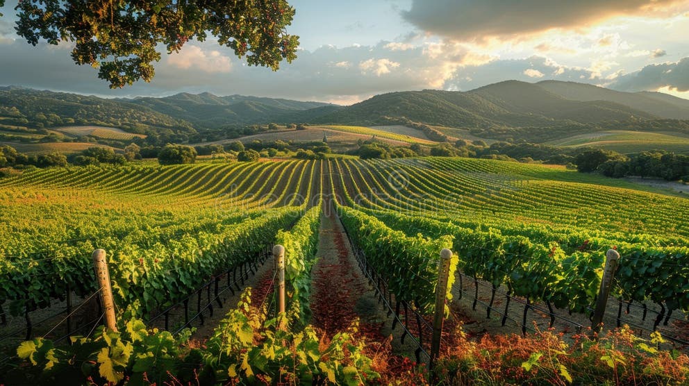 Vineyards at Sunset in Provence. Beautiful Fields of Grapes Stock Photo ...