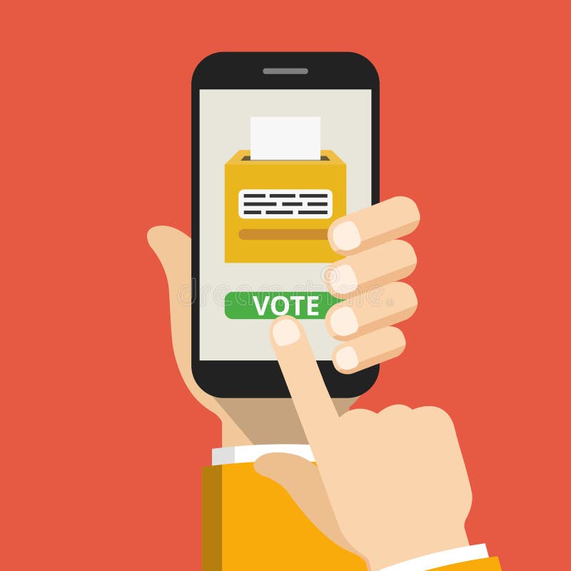 Hand Holding Smartphone With Voting App On The Screen. Stock Vector ...