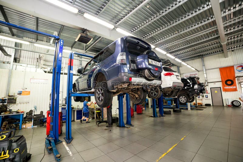 Vinnitsa, Ukraine - August 07, 2017. Service Center in Process of Car ...