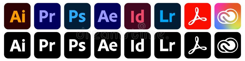 Conjunto De ícones De Programas Adobe. Desenho De Luz Do Ilustrador ...