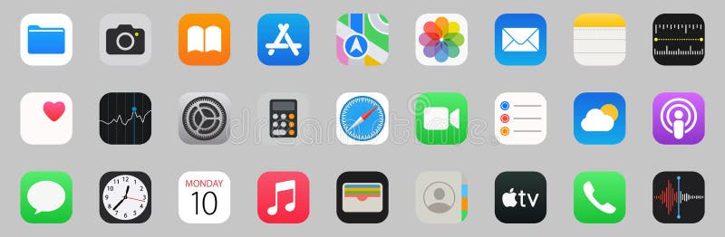 Vinnitsa, Ukraine - December 14, 2022: Apple IOS Programs Icon Set ...