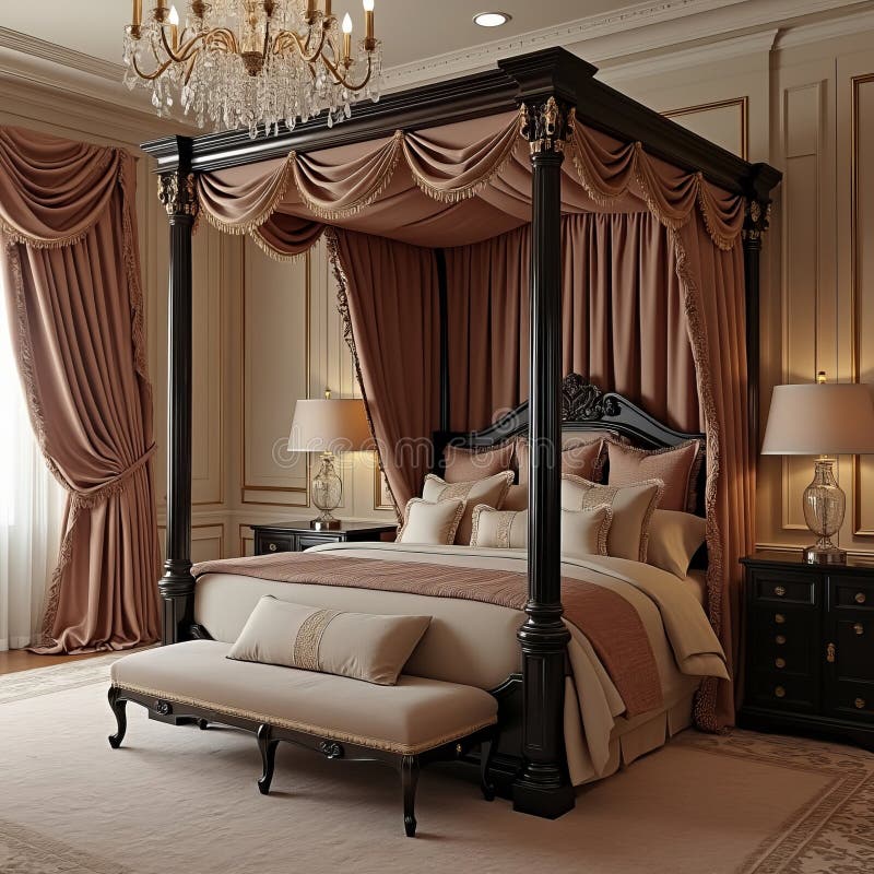 Vintage Accents in a Warm, Inviting Bedroom Decor Stock Illustration ...