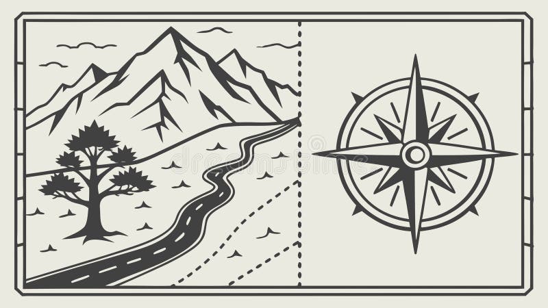 Vintage Adventure Map with Mountains River and Compass Rose, Vector ...