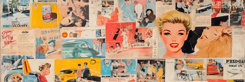 Vintage Advertisement Collage with Diverse Imagery Stock Illustration ...