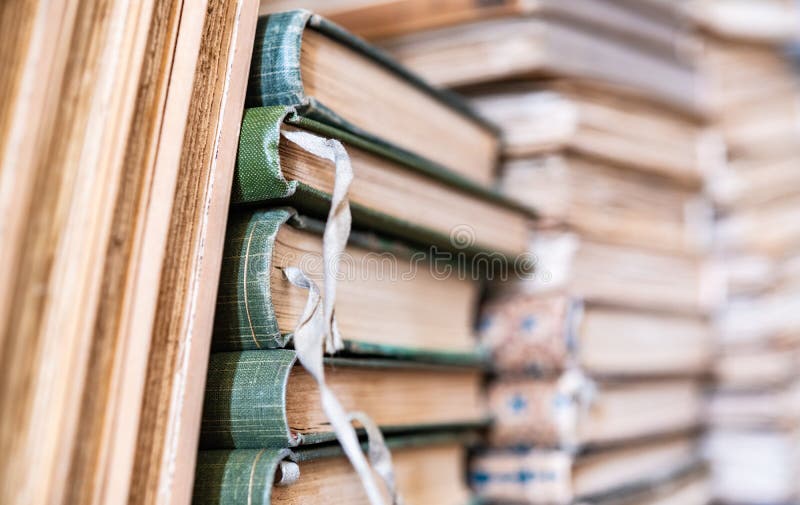 Vintage Aged Books Stack Bookmark Detail Stock Photo - Image of heap ...
