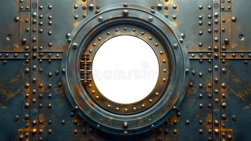 Ship Porthole Mounted on a Rusty Iron Hull with a White Background ...