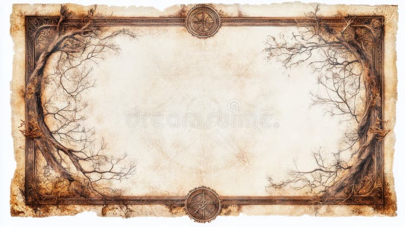 Vintage, Aged Paper Background with Intricate Tree Branch Border and ...