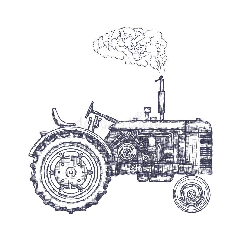 Vintage Agricultural Tractor, Sketch. Hand Drawn Vector Stock Vector ...