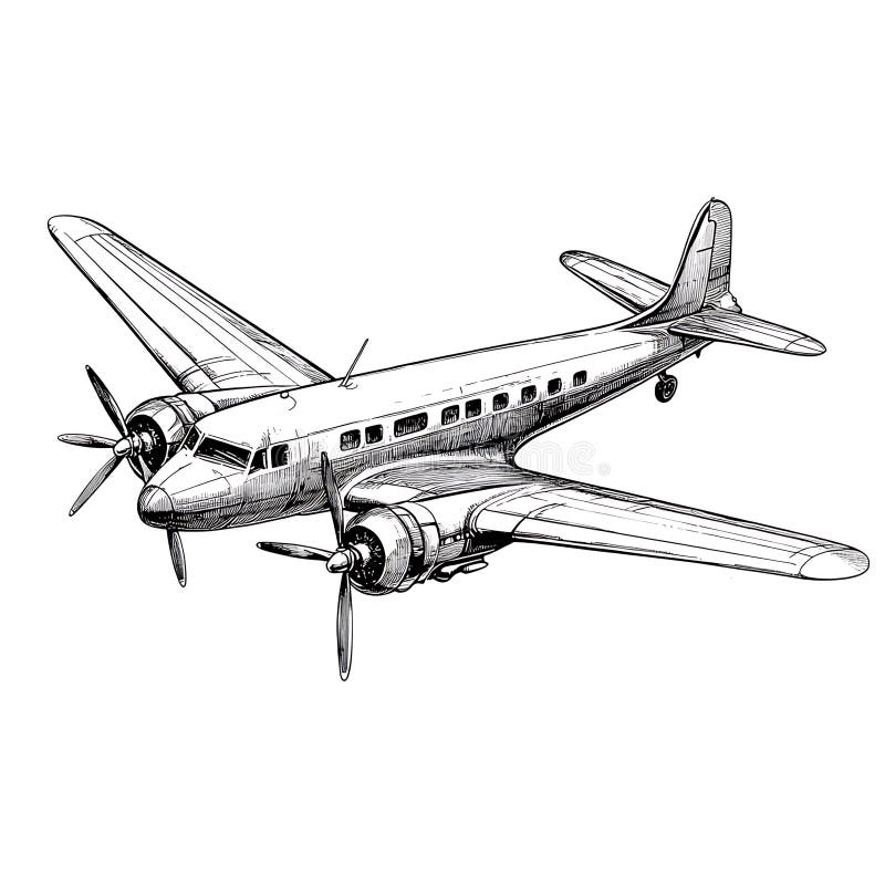 Vintage Airplane Drawing stock illustration. Illustration of flight ...