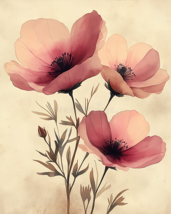Vintage Airy Flowers on Light Background. Stock Image - Image of ...