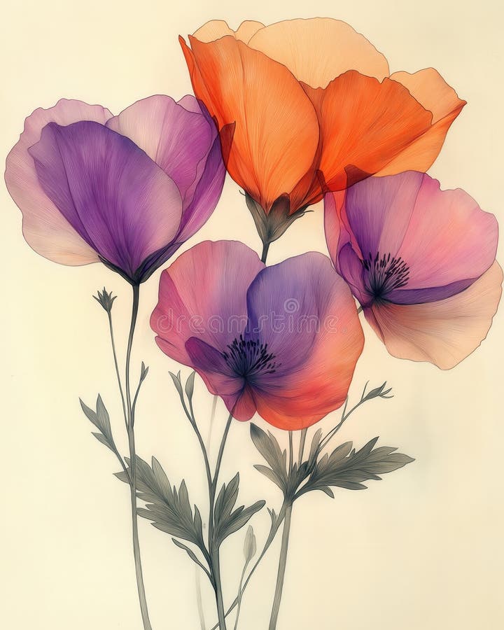 Vintage Airy Flowers on Light Background. Stock Image - Image of modern ...