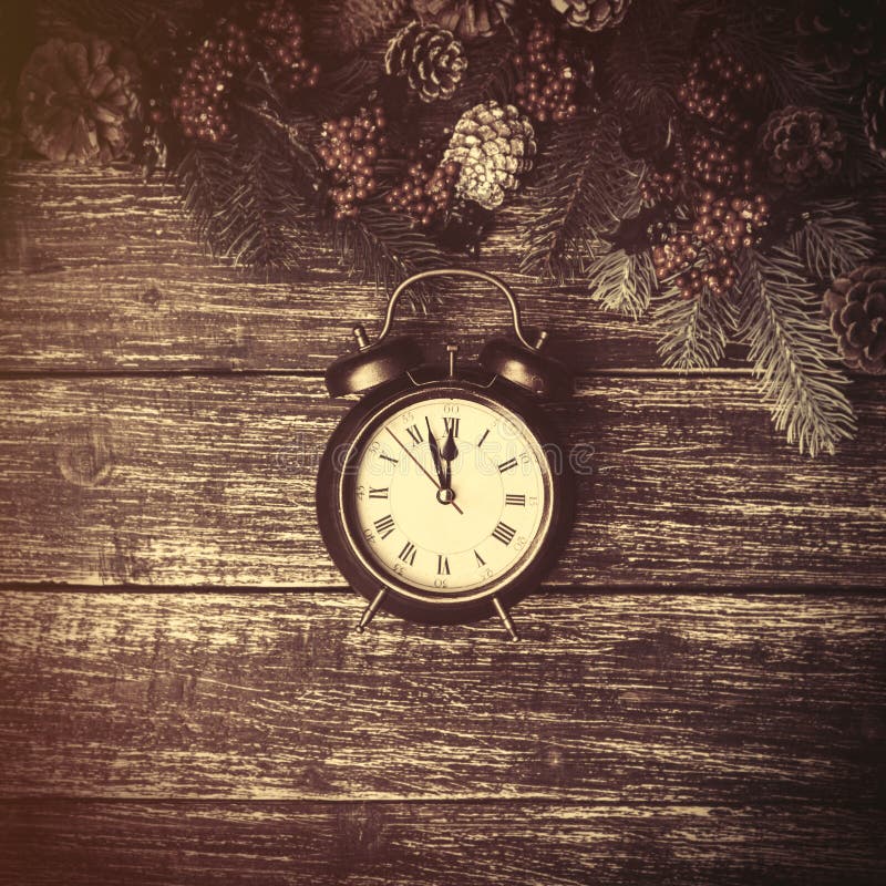 Vintage Alarm Clock with Branch Stock Photo - Image of morning ...