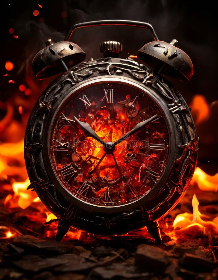 Antique Clock Engulfed in Fire with Dramatic Glowing Embers Stock Image ...